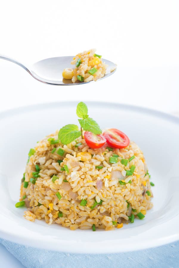 Delicious Chinese Egg Fried Rice on Dining Table Stock Photo - Image of ...
