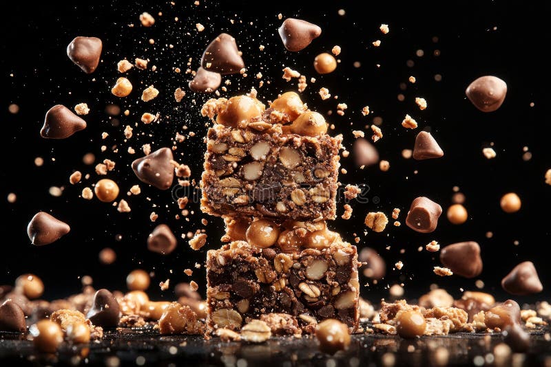 Delicious Chocolate Bars with Nuts and Chocolate Chips Exploding ...