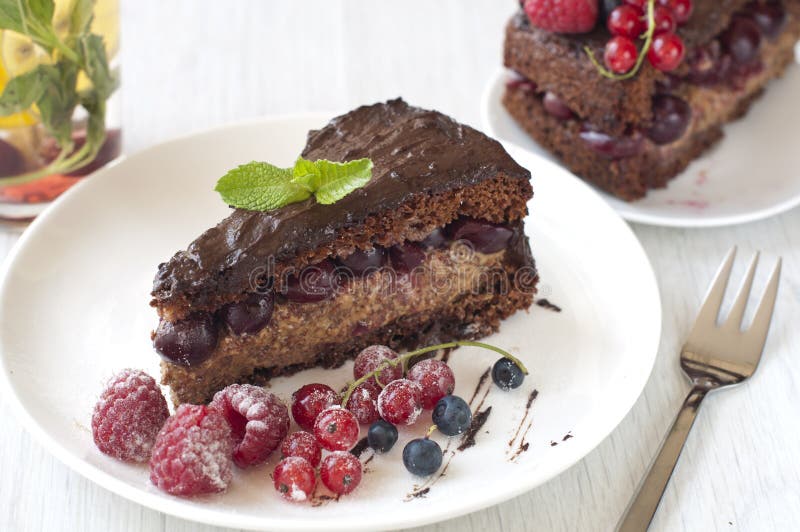 Delicious Chocolate Cake with Berries Stock Image - Image of brownie ...