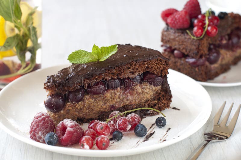 Delicious Chocolate Cake with Berries Stock Image - Image of mint ...