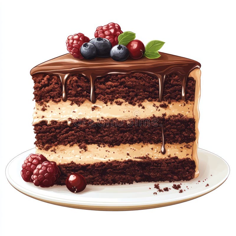 Delicious Chocolate Cake with Berries Illustration Stock Illustration ...