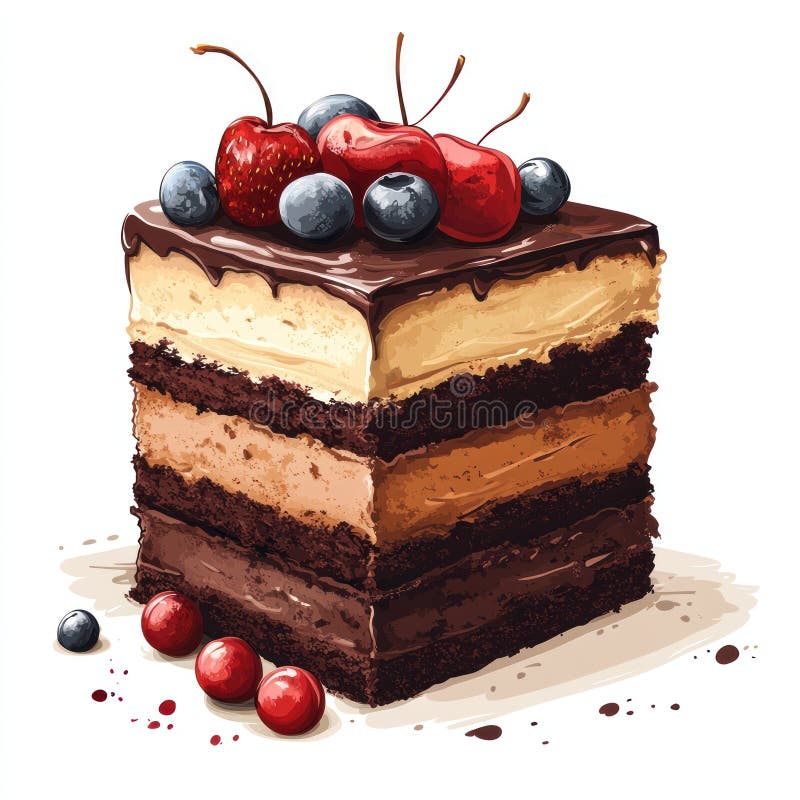 Delicious Chocolate Cake with Berries Illustration Stock Illustration ...