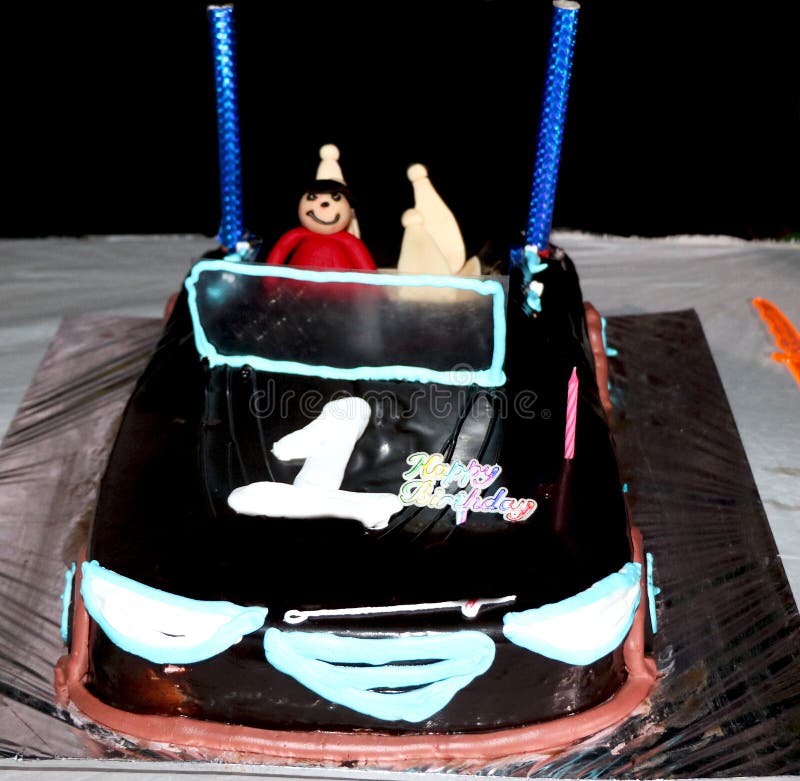 Delicious Chocolate Cake with Car Theme Stock Image - Image of garnish ...
