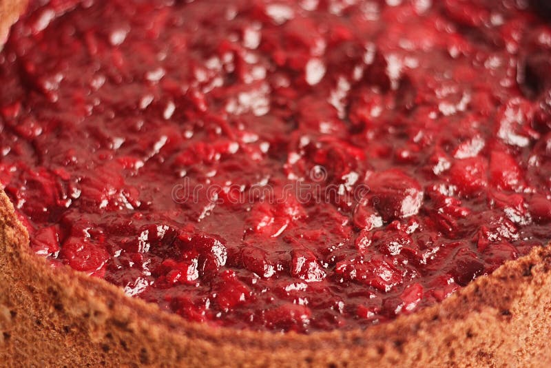 Delicious Chocolate Cake with Cherries Jam Macro Stock Photo - Image of ...