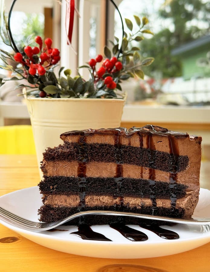 Delicious Chocolate Cake Rich Layers Drizzle Cafe Menu Stock Photos ...