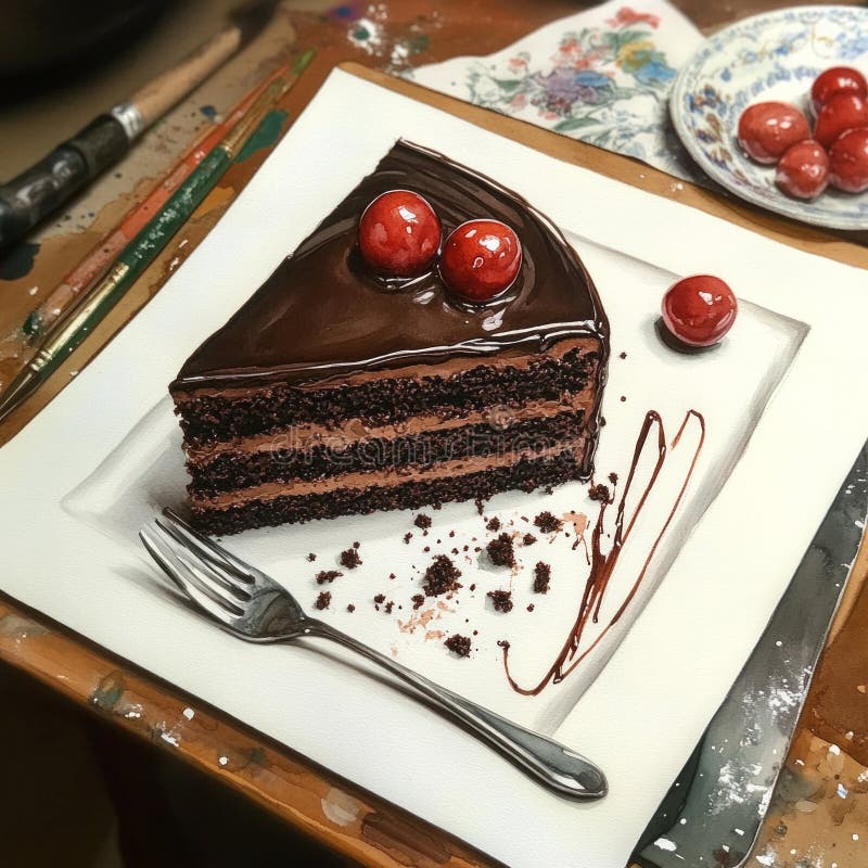 Delicious Chocolate Layer Cake Slice with Rich Frosting on White Plate ...