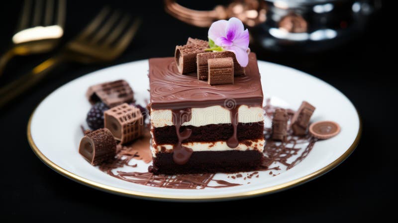 Delicious Chocolate Cake with Topping and Nice Serving Stock Photo ...
