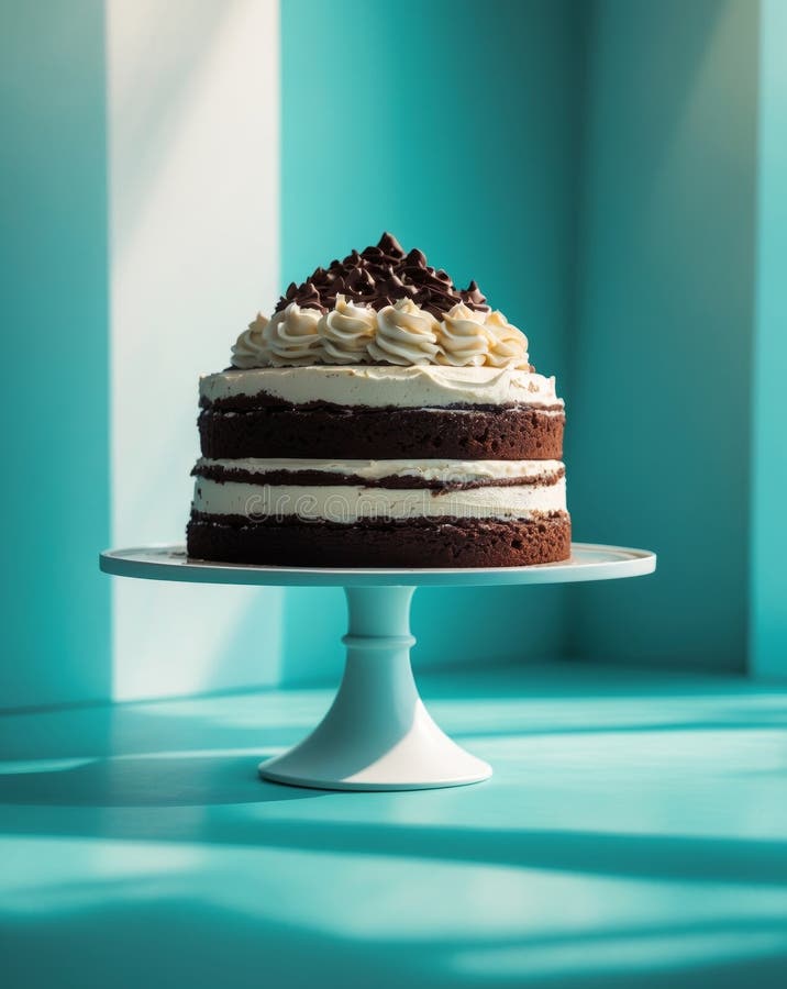 Delicious Chocolate Cake on Turquoise Background Stock Image - Image of ...