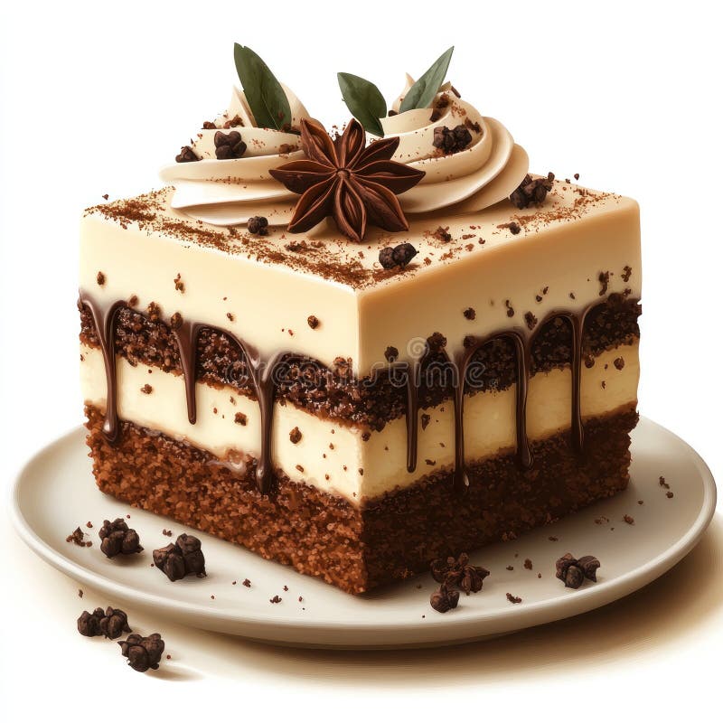 Delicious Chocolate Cake with Whipped Cream and Anise Illustration ...