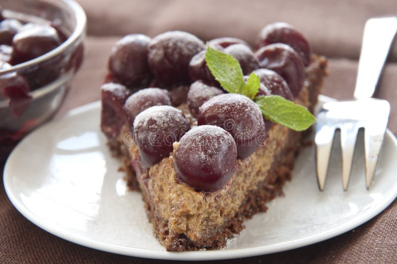 Delicious Chocolate Cherry Tart Stock Photo - Image of slice, sugar ...