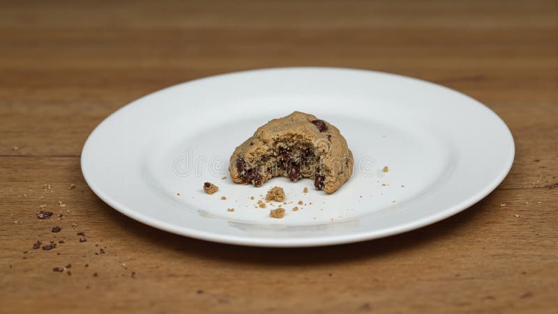Delicious Chocolate Chip Cookie on Plate with Crumbs on Table Stock ...