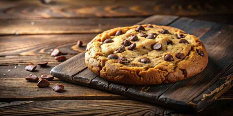 A Delicious Chocolate Chip Cookie on Rustic Wooden Board. Generative AI ...