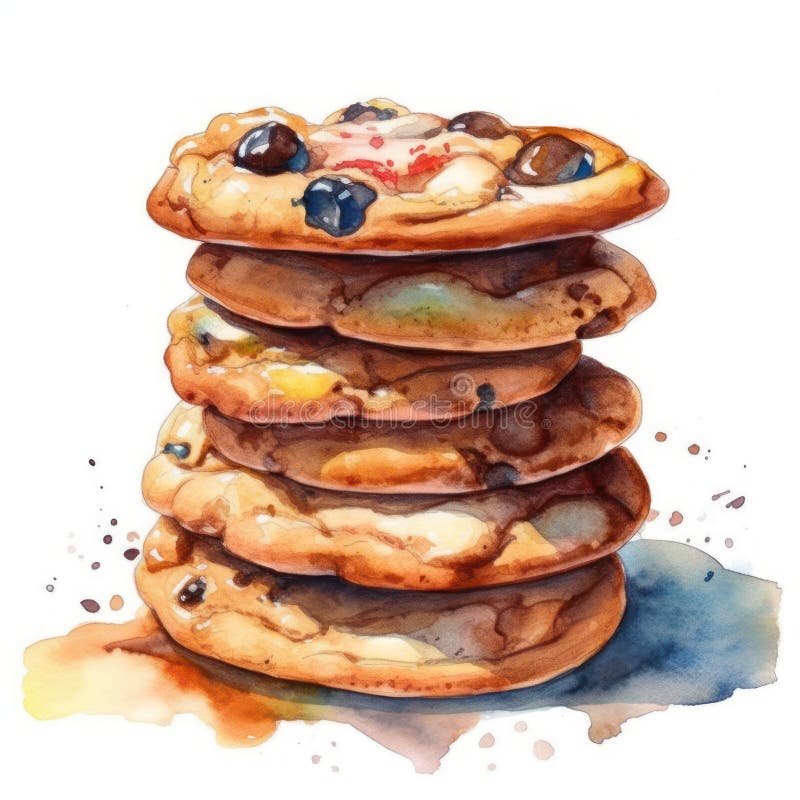 Delicious Chocolate Chip Cookie Stack Illustration on White Background ...