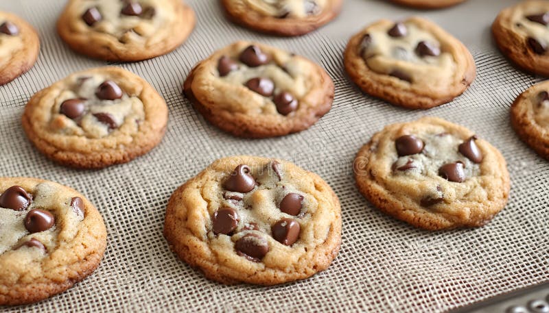 Delicious Chocolate Chip Cookies on Burlap Fabric, Closeup Stock Image ...