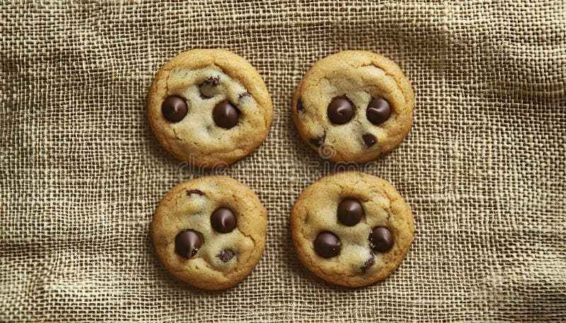 Delicious Chocolate Chip Cookies on Burlap Fabric, Closeup Stock Photo ...