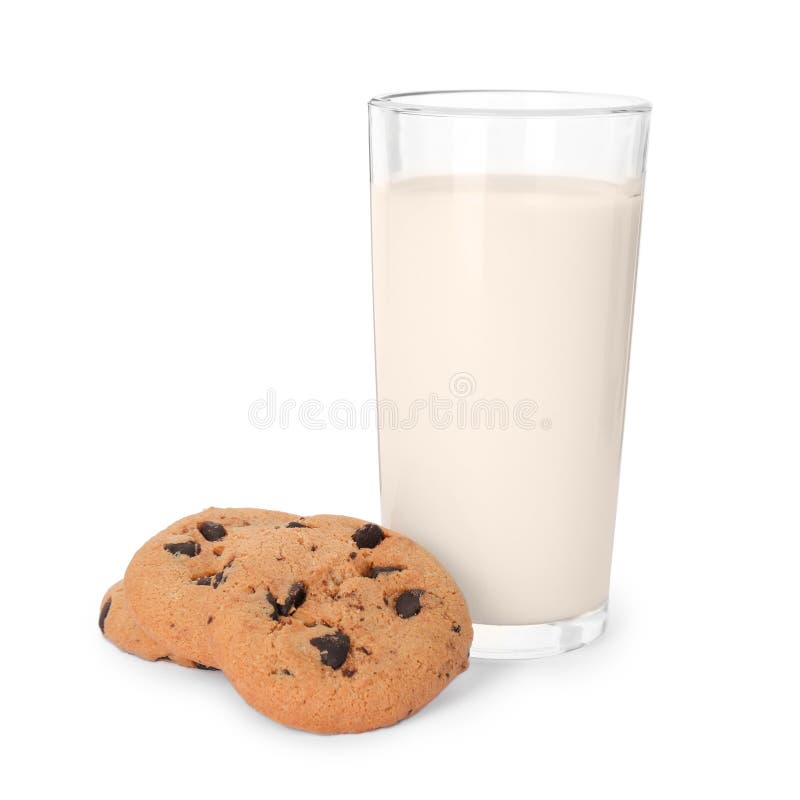 Delicious Chocolate Chip Cookies and Milk Isolated on White Stock Photo ...