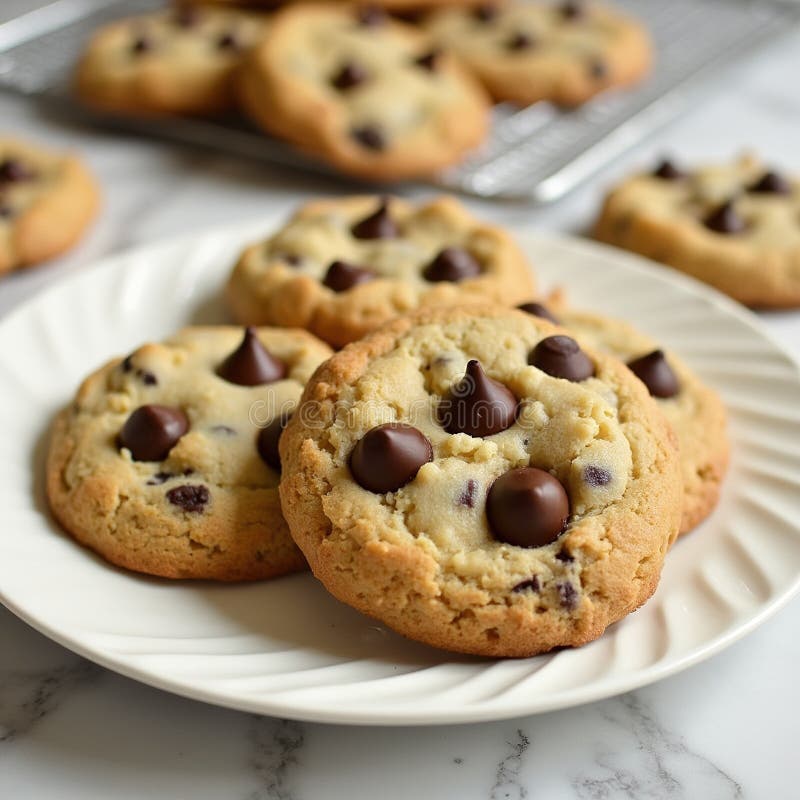 Delicious Chocolate Chip Cookies on Plate. Healthy Breakfast Stock ...