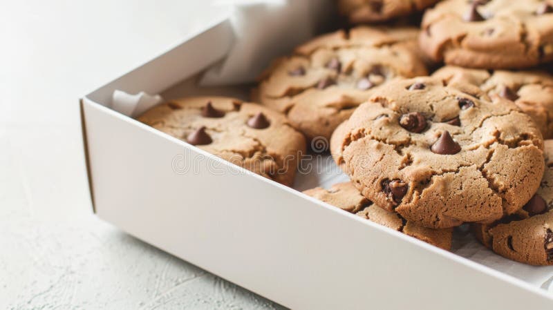 Delicious Chocolate Chip Cookies in White Box on Table Stock Image ...