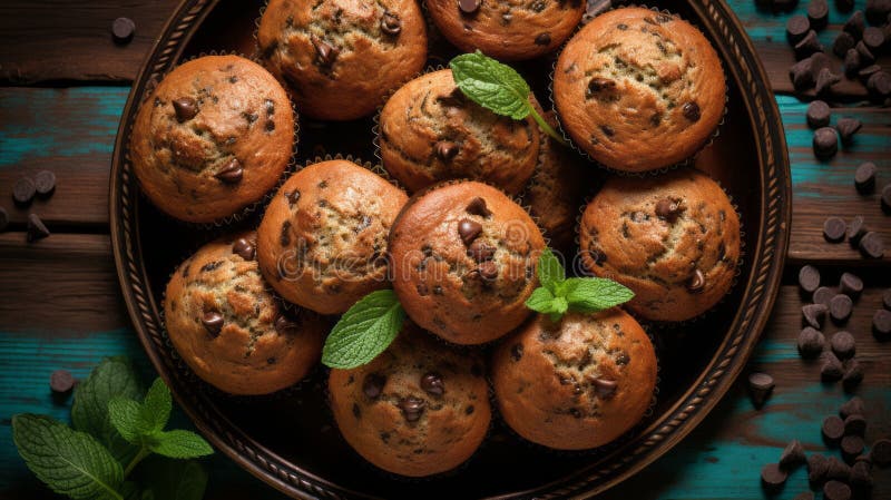 Delicious Chocolate Chip Muffins with Mint Leaves - Handcrafted 8k ...