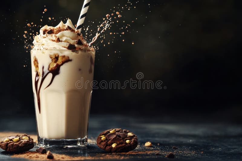 Delicious Chocolate Cookie and Crumbs Falling into a Creamy Milkshake ...