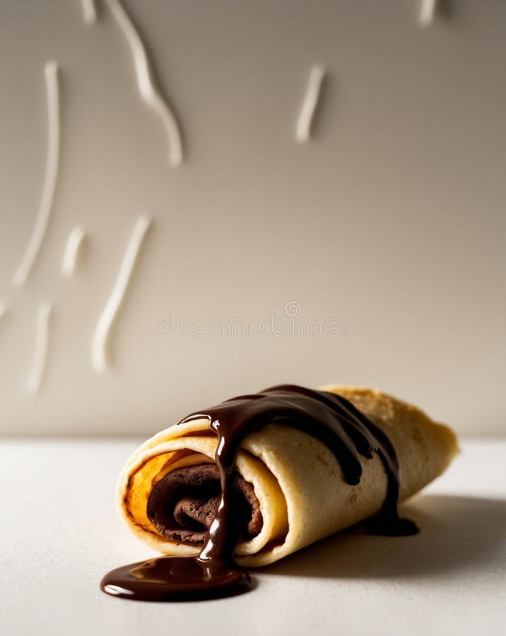 Delicious Chocolate Crepe Rolls Drizzled with Sweetness Stock Photo ...