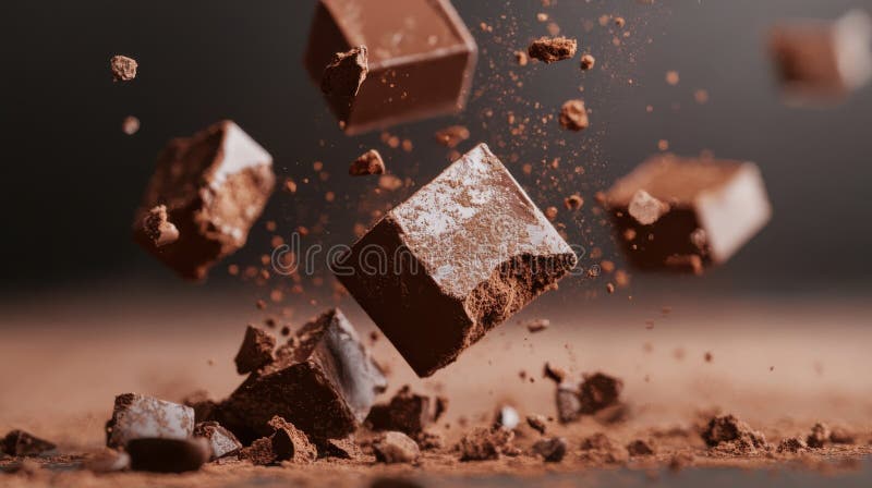 Delicious Chocolate Cubes and Powder Exploding on a Dark Background ...