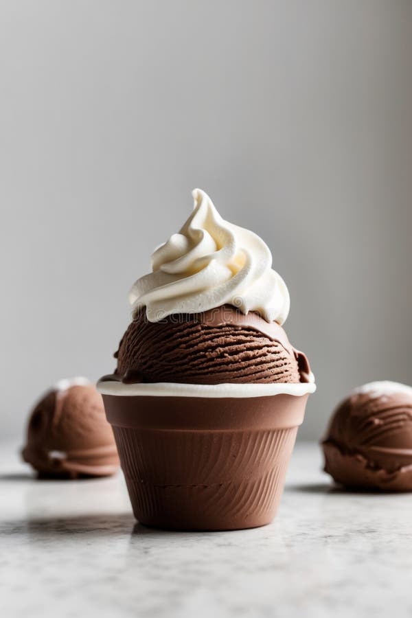 Delicious Chocolate Ice Cream Dessert with Whipped Cream Topping. Stock ...