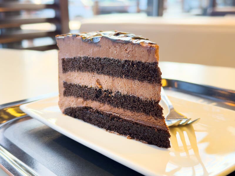 Delicious Chocolate Layer Cake Slice on White Plate Stock Image - Image ...