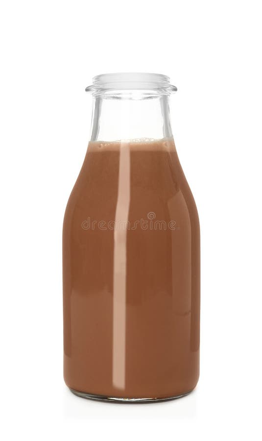 Delicious Chocolate Milk in Glass Bottle Isolated on White Stock Image ...