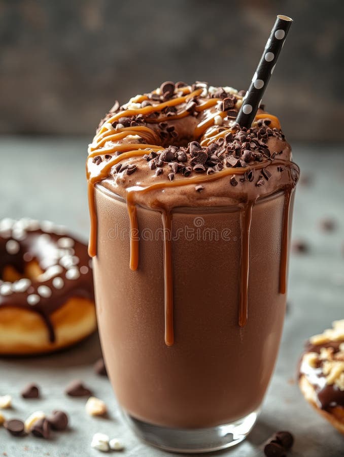 Delicious Chocolate Milkshake with Caramel and Chocolate Toppings ...
