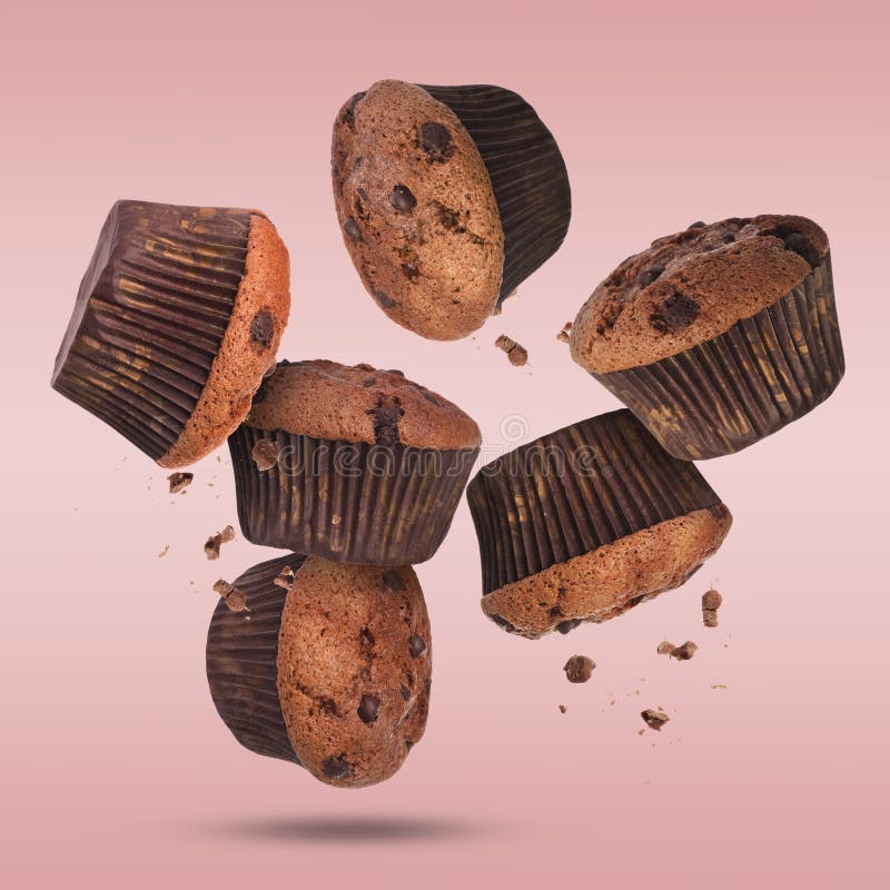 Delicious Chocolate Muffins Falling Pink Background Stock Photos - Free ...