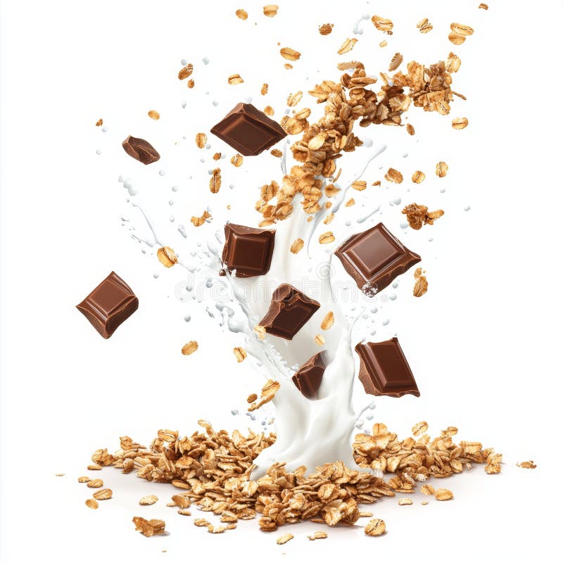 Delicious Chocolate Oat Granola with Milk Splash Stock Illustration ...
