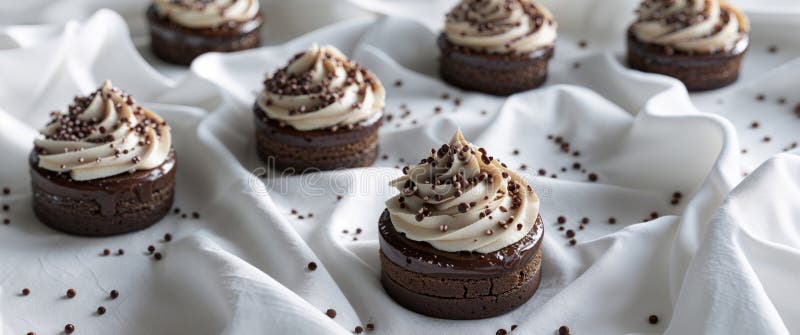 Delicious Chocolate Pastries are Presented on a White Linen Surface ...