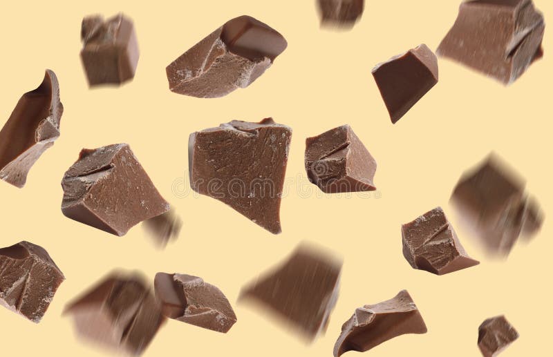 Delicious Chocolate Pieces Falling on Background Stock Image - Image of ...