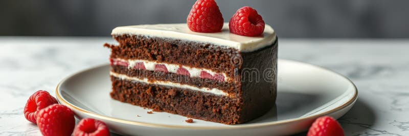 Delicious Chocolate Raspberry Cake Served on a Plate Adorned with Fresh ...