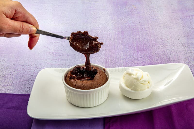 Delicious Chocolate Souffle with Ice Cream. Fluid Chocolate Souffle on ...