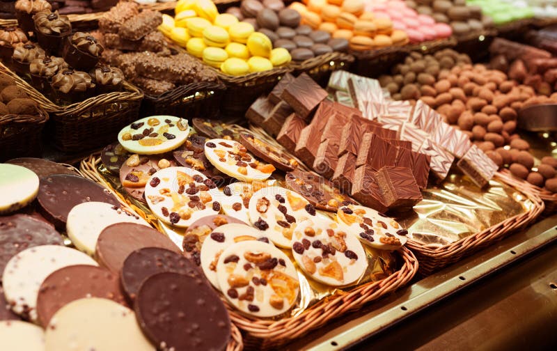 Delicious Chocolate Sweets on Counter Stock Image - Image of candy ...