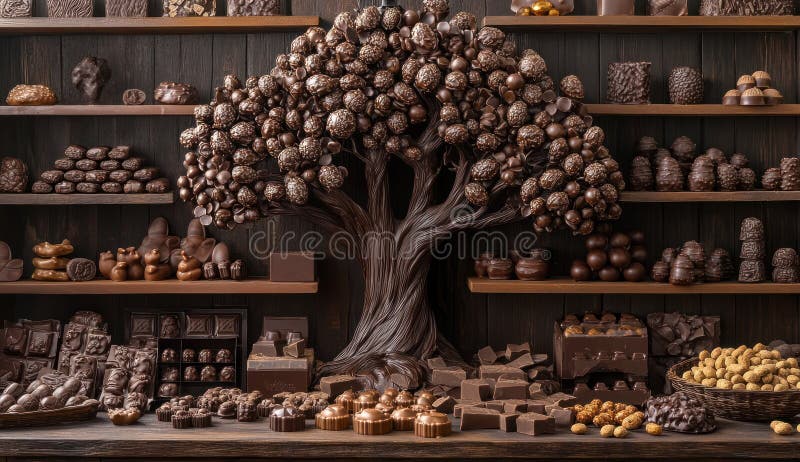 Delicious Chocolate Tree Surrounded by Pralines, Candies, and Assorted ...