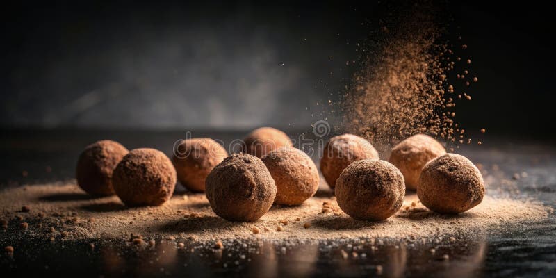 Delicious Chocolate Truffles Dusted with Cocoa Powder in Dramatic ...