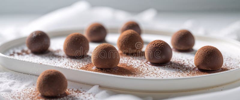 Delicious Chocolate Truffles Dusting on White Tray Stock Photo - Image ...
