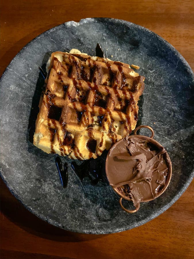 Delicious Chocolate Waffle with Hazelnut Stock Image - Image of snack ...