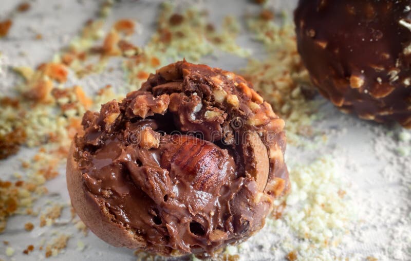 Delicious Chocolates with Hazelnut Inside and Cream . Stock Image ...