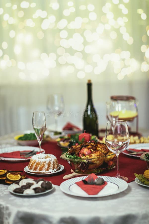 Delicious Christmas dinner stock photo. Image of house - 263667132