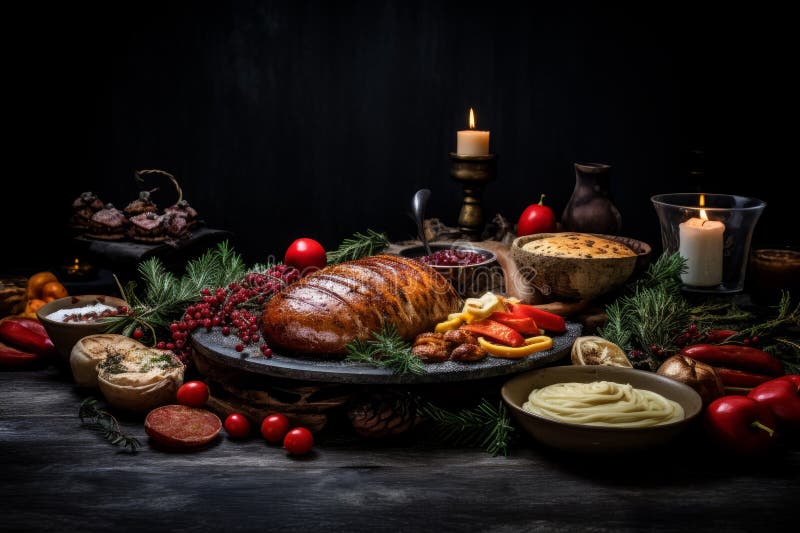 Delicious Christmas Themed Dinner Table with Baking, Appetizers and ...