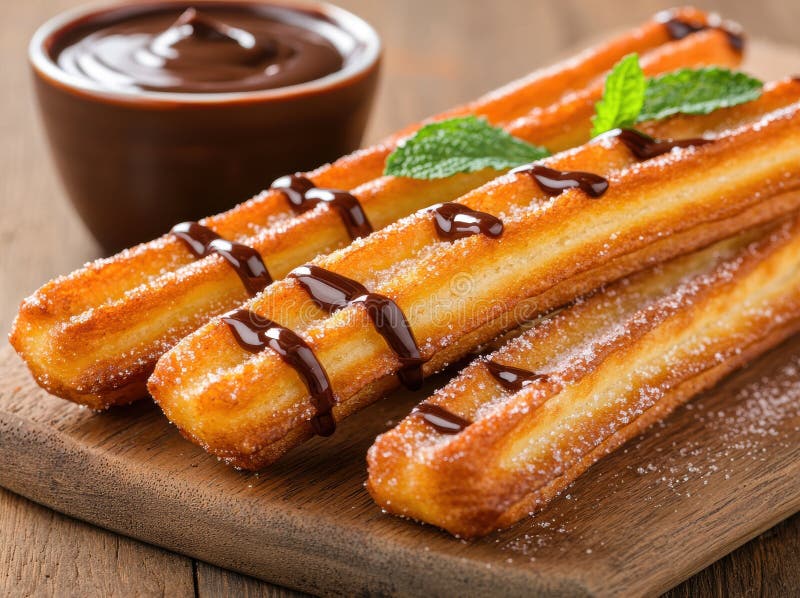 Delicious Churros with Chocolate Dipping Sauce Stock Illustration ...