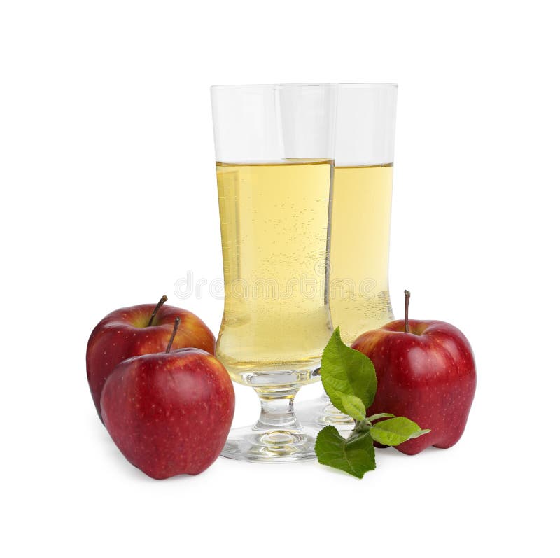 Delicious Cider and Red Apples Isolated on White Stock Photo - Image of ...