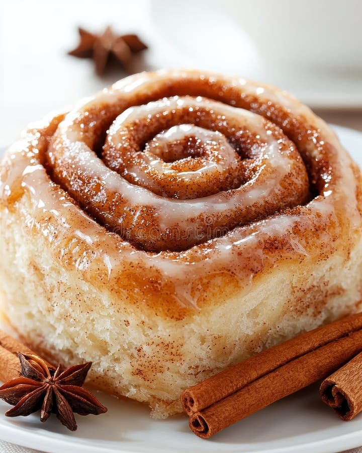 Delicious Cinnamon Roll with Glaze Stock Illustration - Illustration of ...