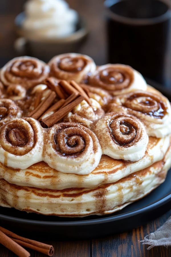 Delicious Cinnamon Roll Pancake Stack with Creamy Frosting and Spices ...