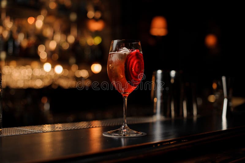 Delicious Cocktail Decorated with a Red Circle Vegetable Slice Stock ...