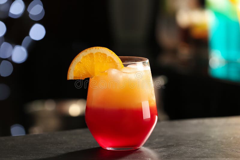 Delicious Cocktail with Orange on Bar Counter Stock Photo - Image of ...